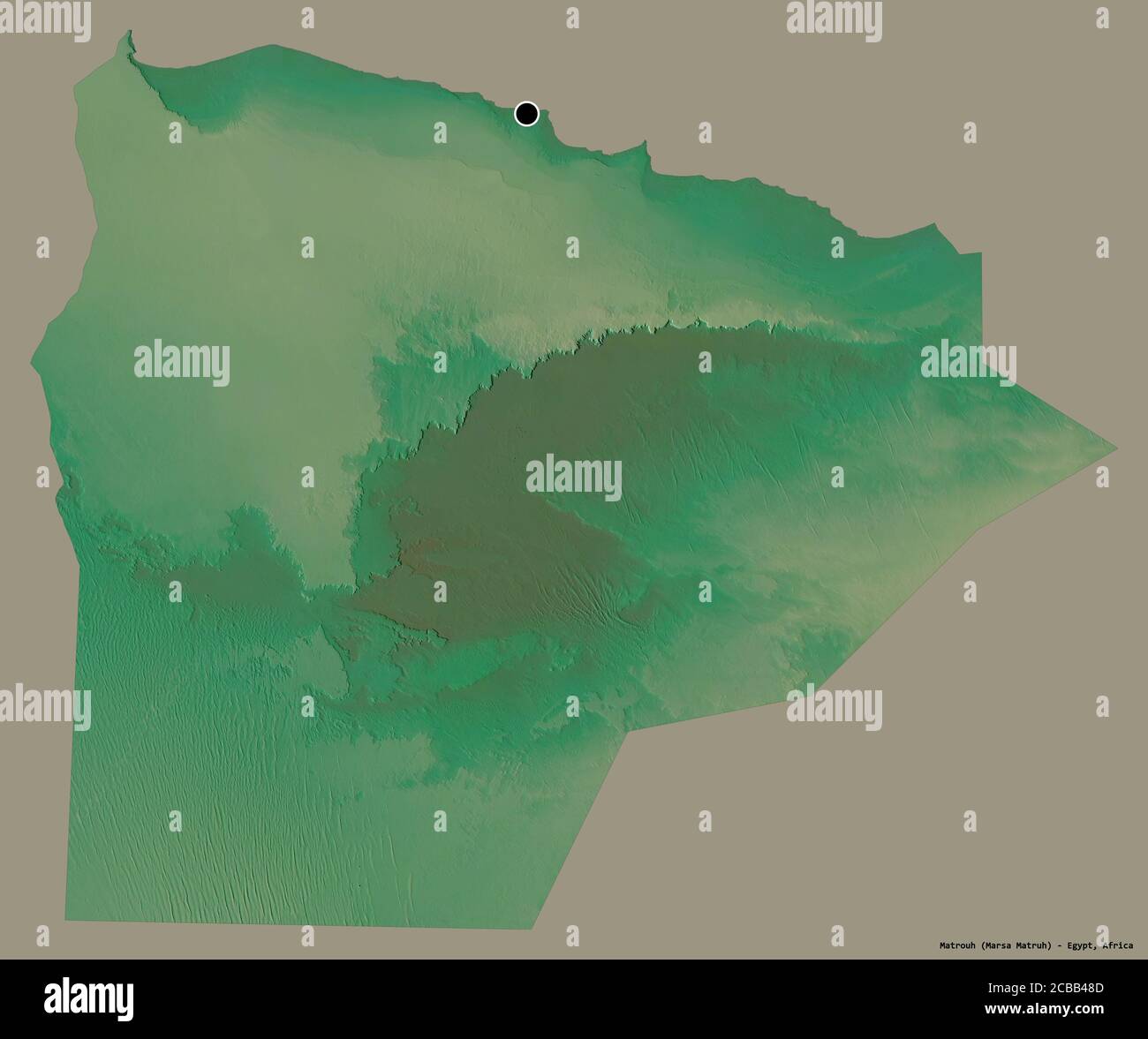 Shape of Matrouh, governorate of Egypt, with its capital isolated on a ...