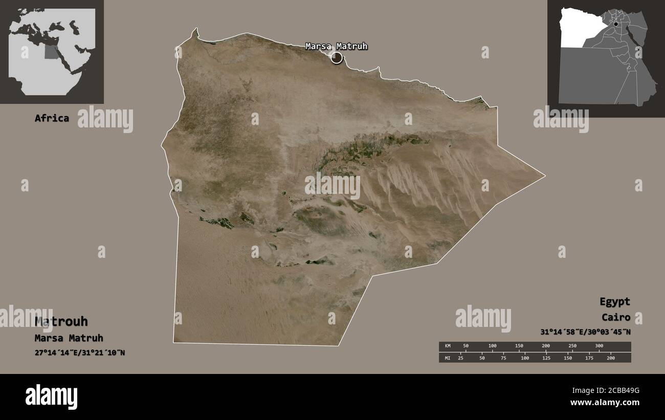 Shape of Matrouh, governorate of Egypt, and its capital. Distance scale ...