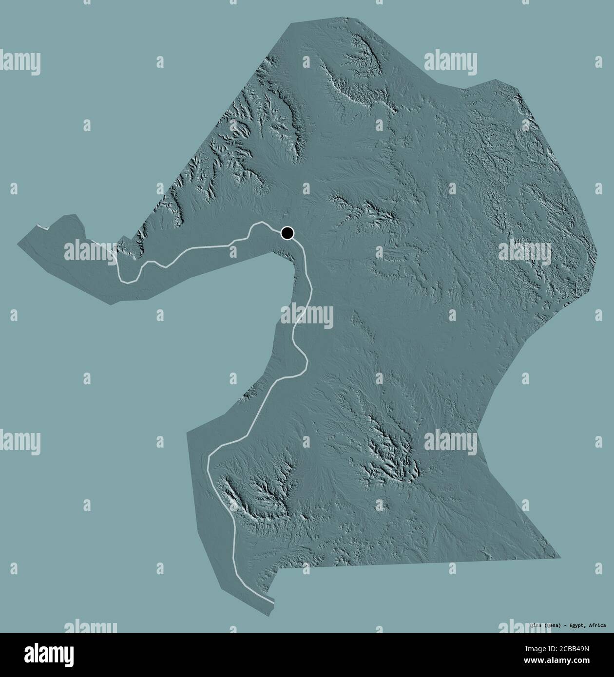 Shape of Qina, governorate of Egypt, with its capital isolated on a ...