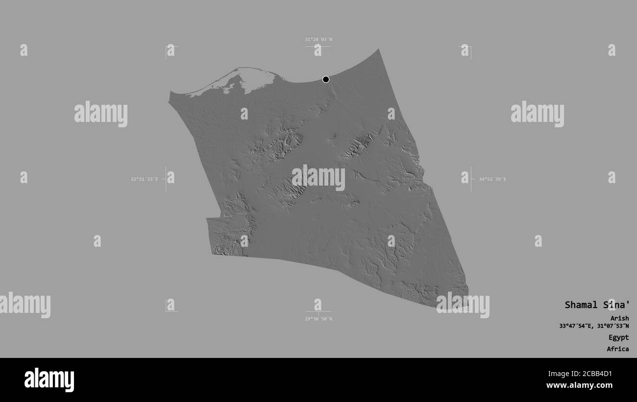 Area of Shamal Sina', governorate of Egypt, isolated on a solid ...