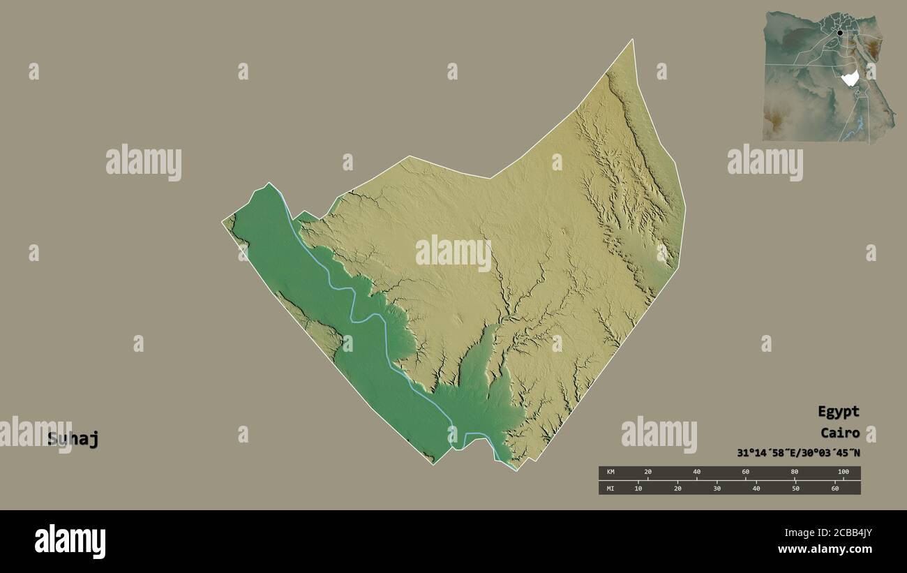 Shape of Suhaj, governorate of Egypt, with its capital isolated on ...