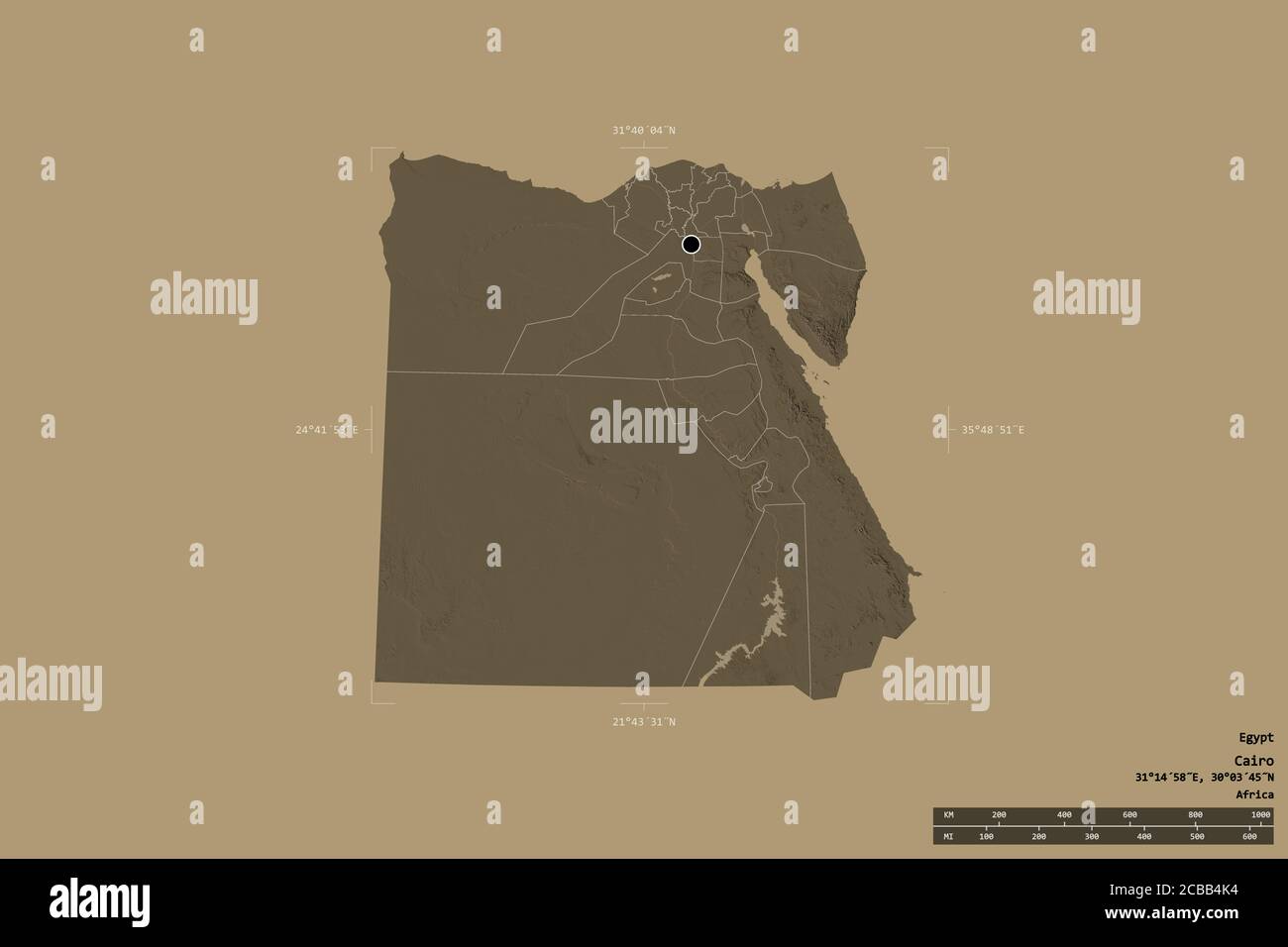 Area of Egypt isolated on a solid background in a georeferenced ...
