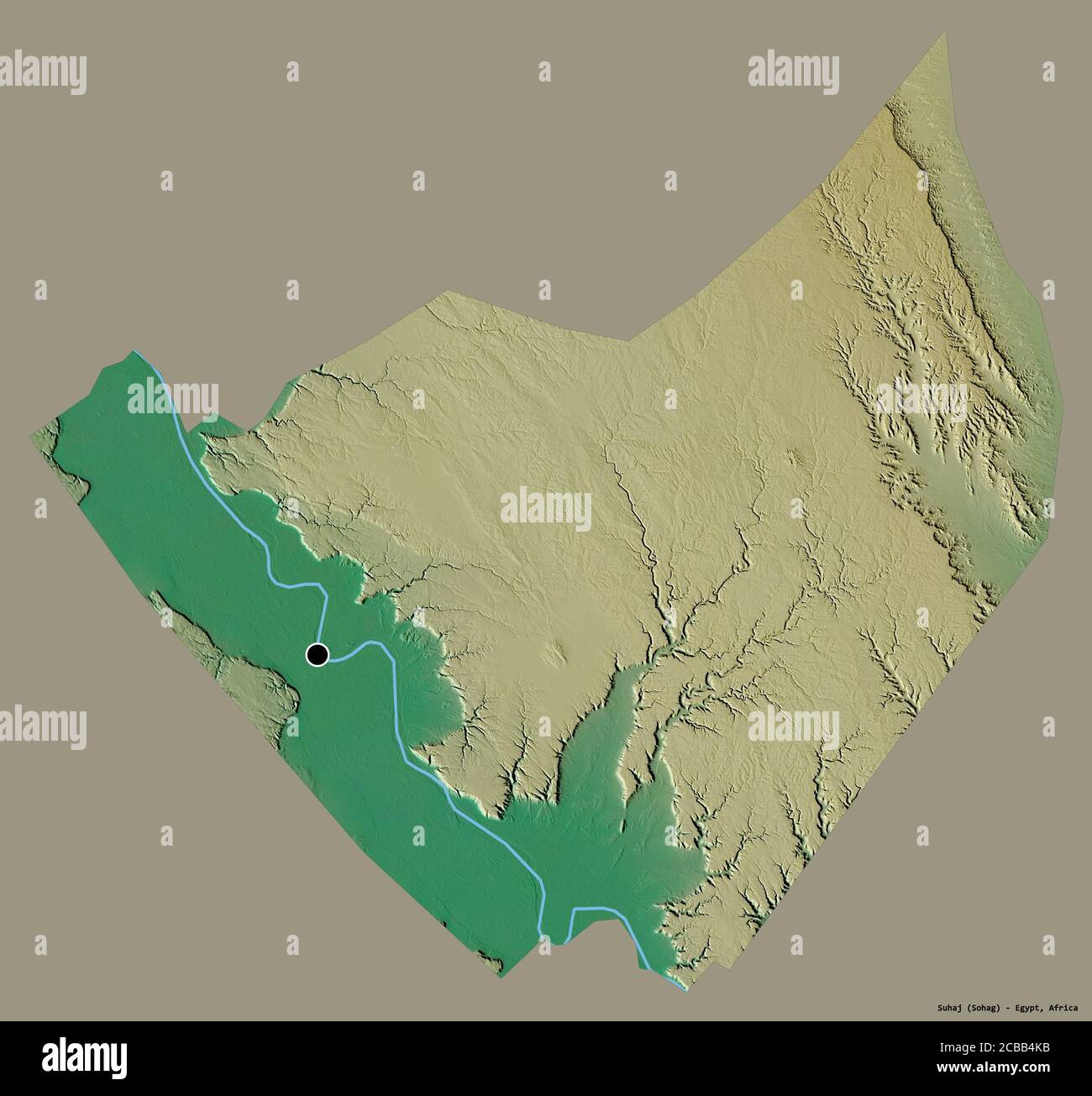 Shape of Suhaj, governorate of Egypt, with its capital isolated on a ...