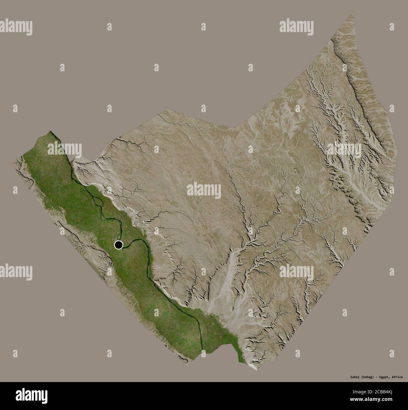 Shape of Suhaj, governorate of Egypt, with its capital isolated on a ...