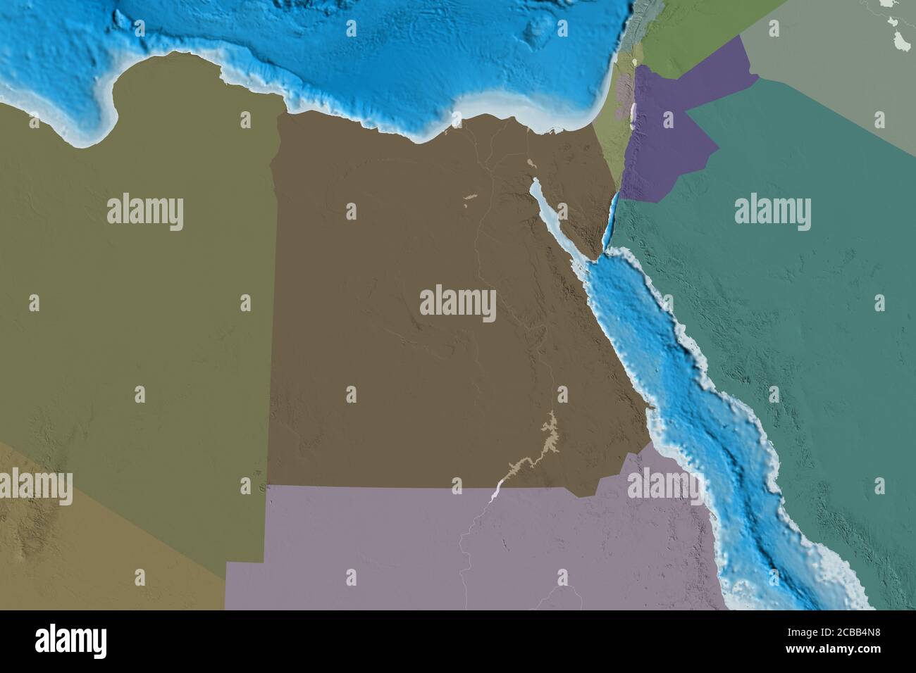 Extended area of Egypt. Colored elevation map. 3D rendering Stock Photo ...