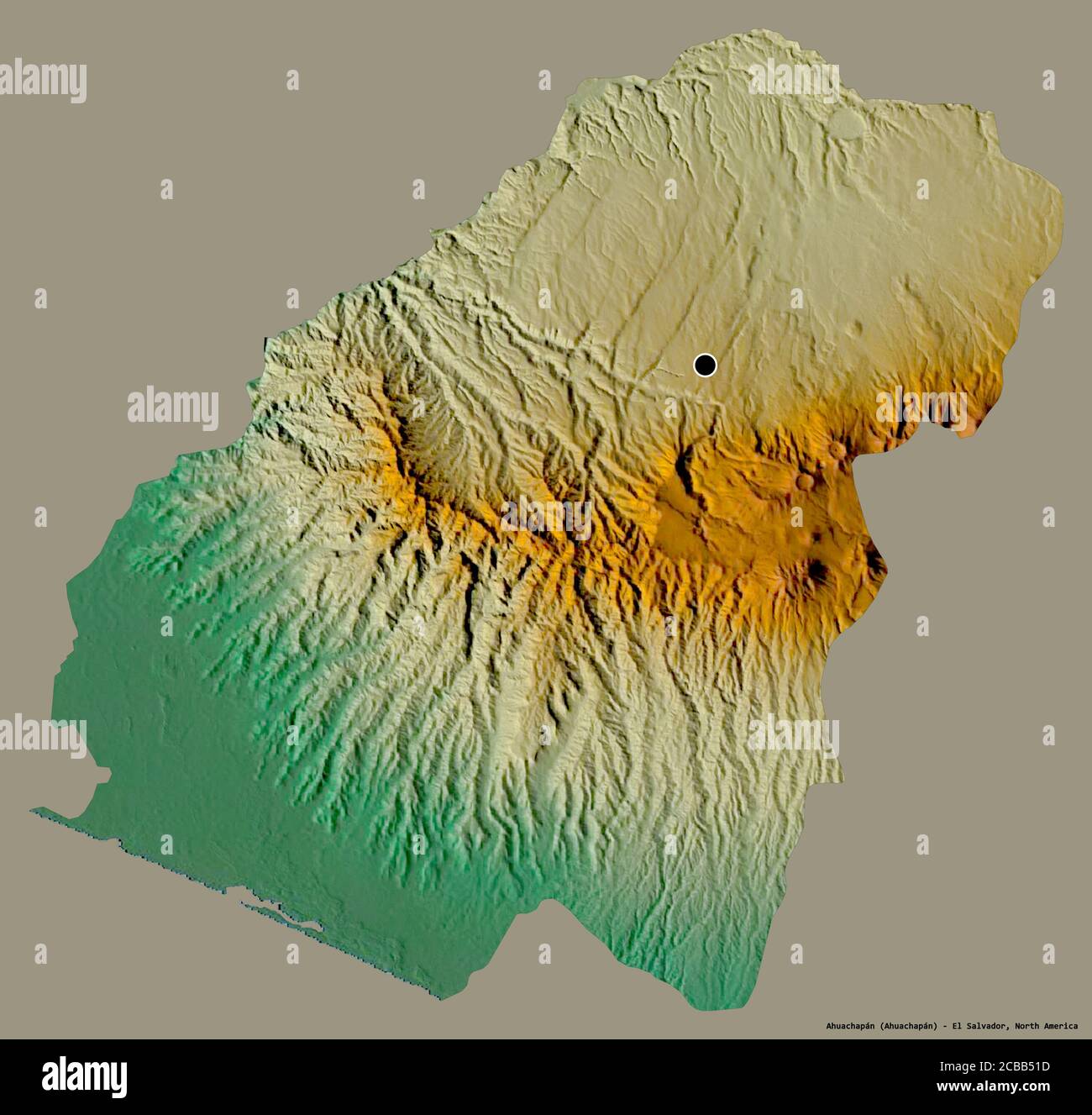 Shape of Ahuachapán, department of El Salvador, with its capital ...