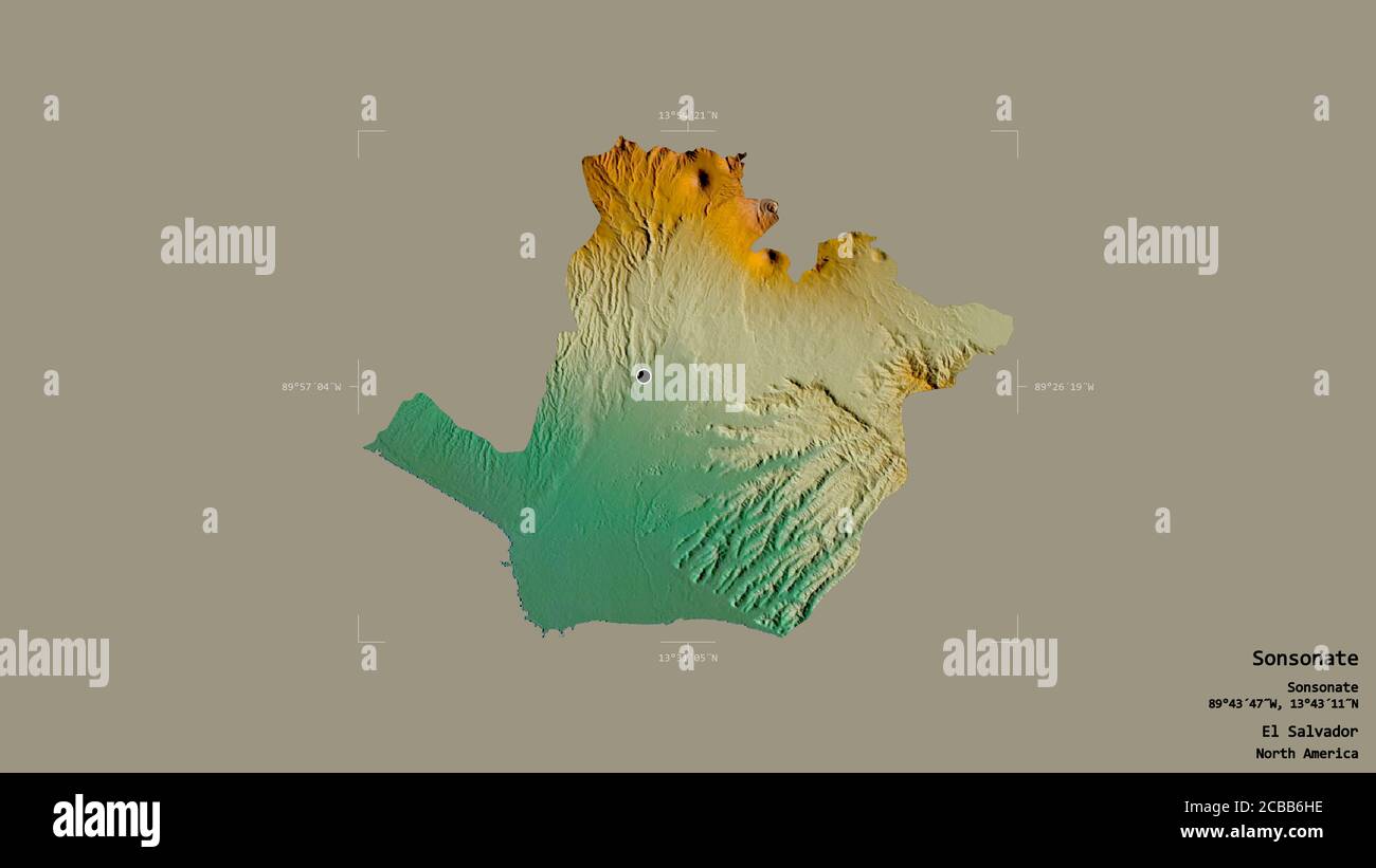 Area of Sonsonate, department of El Salvador, isolated on a solid ...