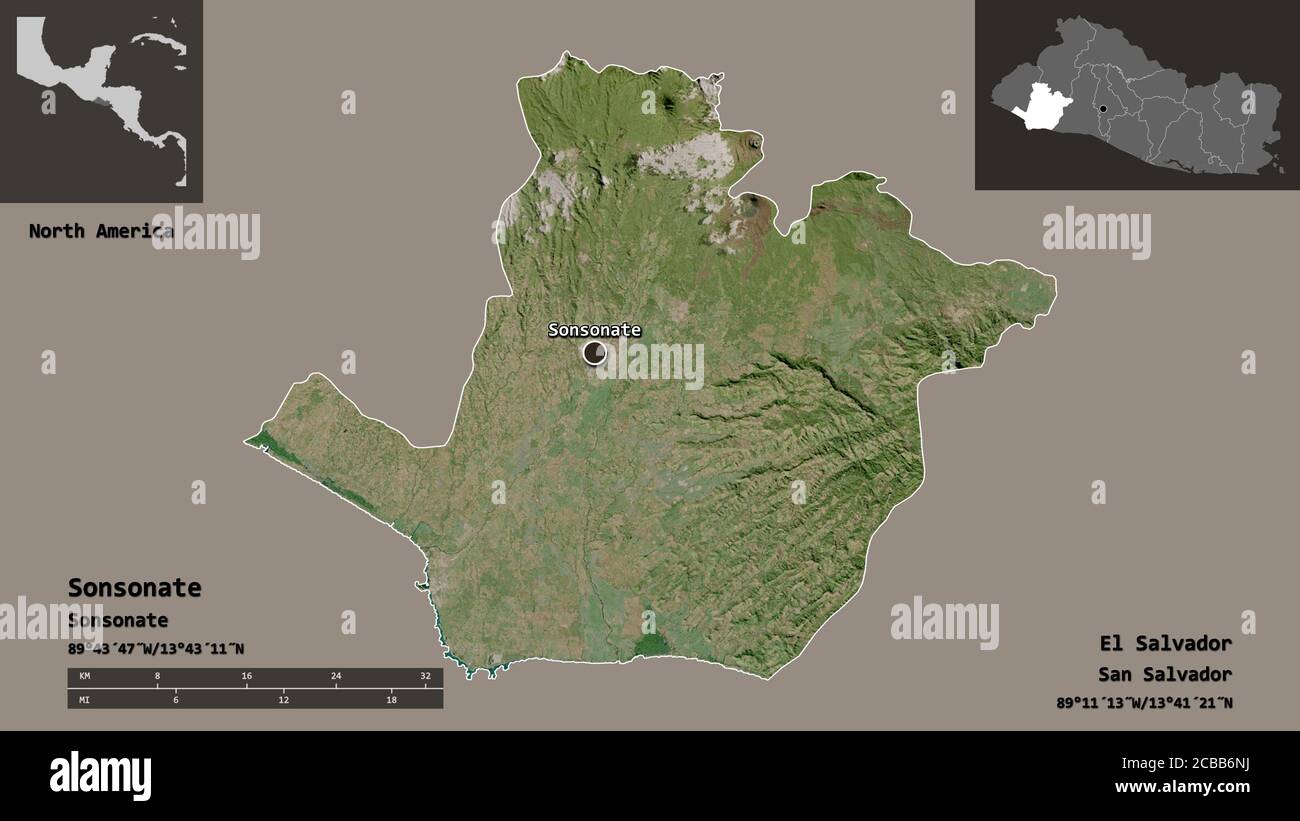 Shape of Sonsonate, department of El Salvador, and its capital ...