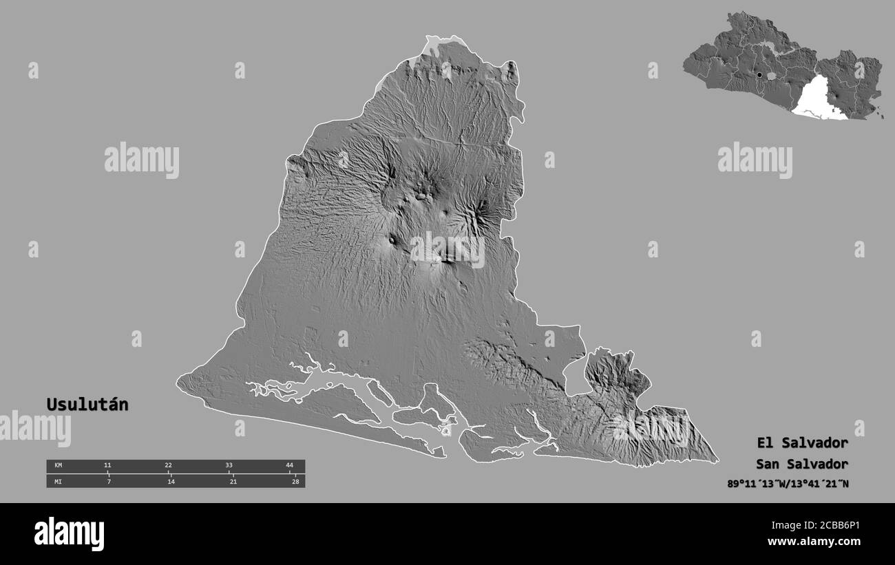 Shape of Usulután, department of El Salvador, with its capital isolated ...