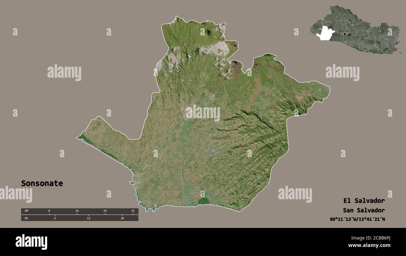 Shape of Sonsonate, department of El Salvador, with its capital ...