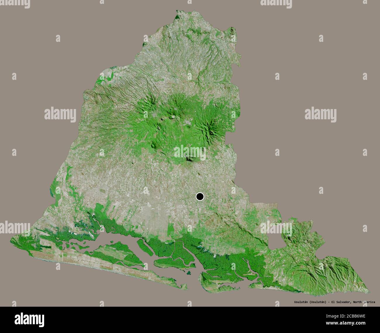 Shape of Usulután, department of El Salvador, with its capital isolated ...