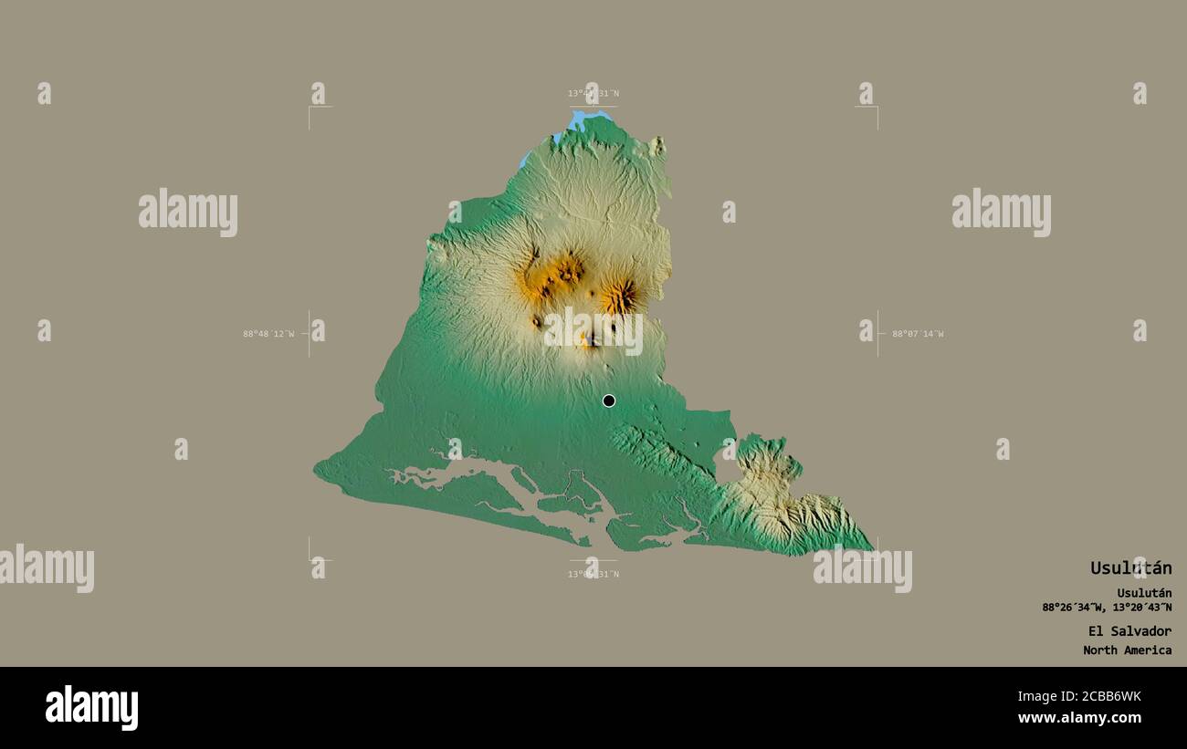 Area of Usulután, department of El Salvador, isolated on a solid ...