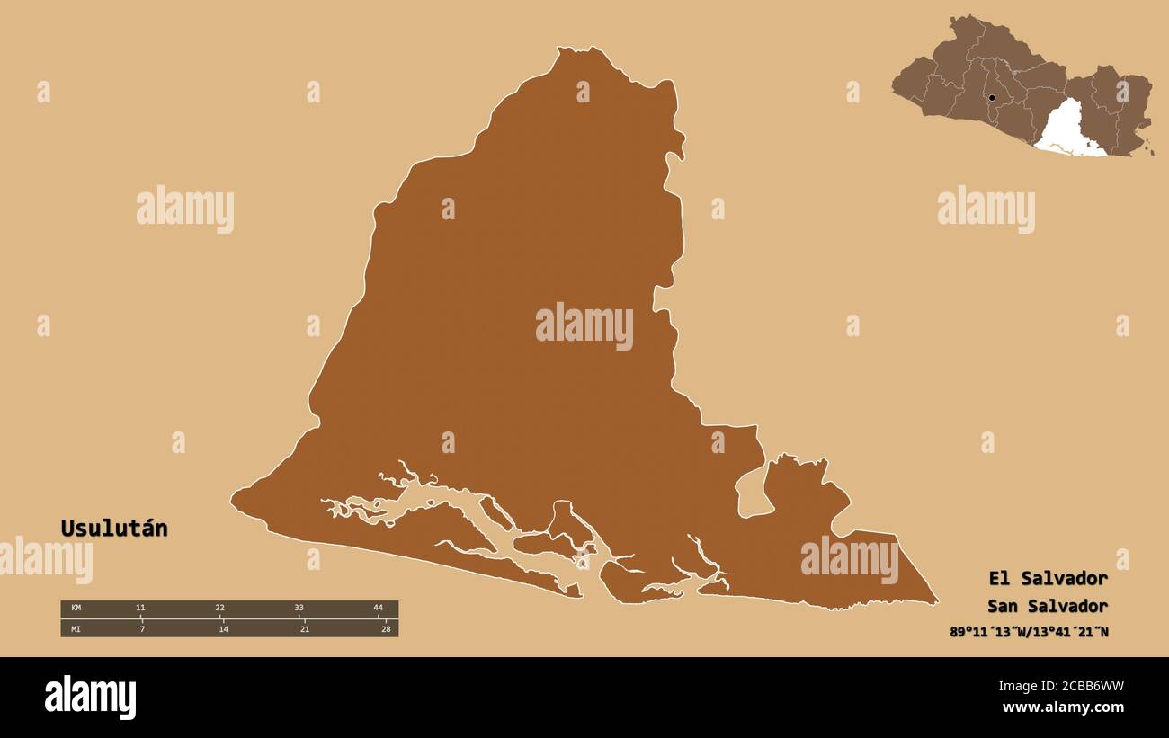 Shape of Usulután, department of El Salvador, with its capital isolated ...