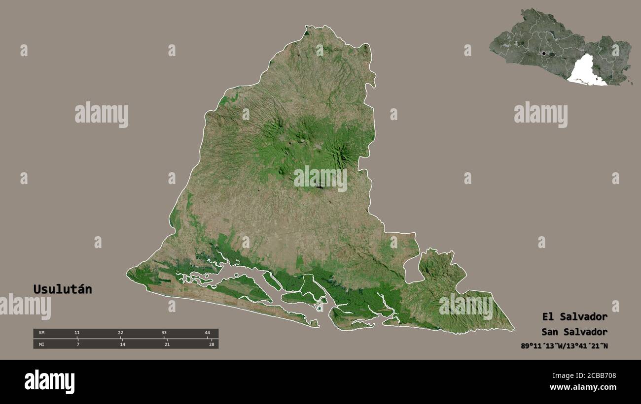 Shape of Usulután, department of El Salvador, with its capital isolated ...