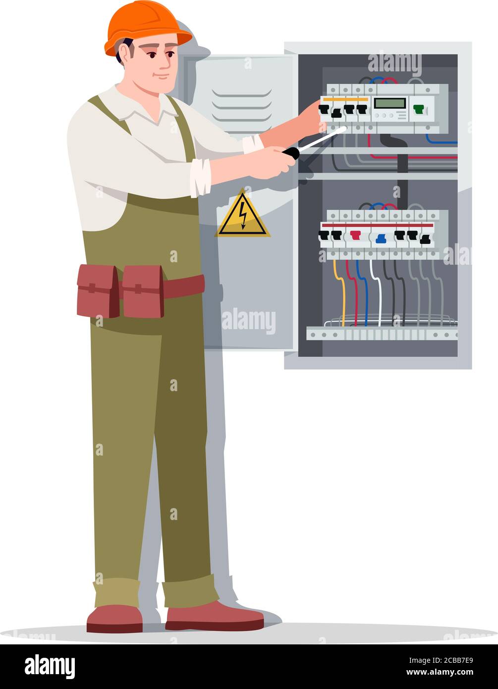 Electrician semi flat RGB color vector illustration. Technician in ... Electrician semi flat RGB color vector illustration. Technician in ...