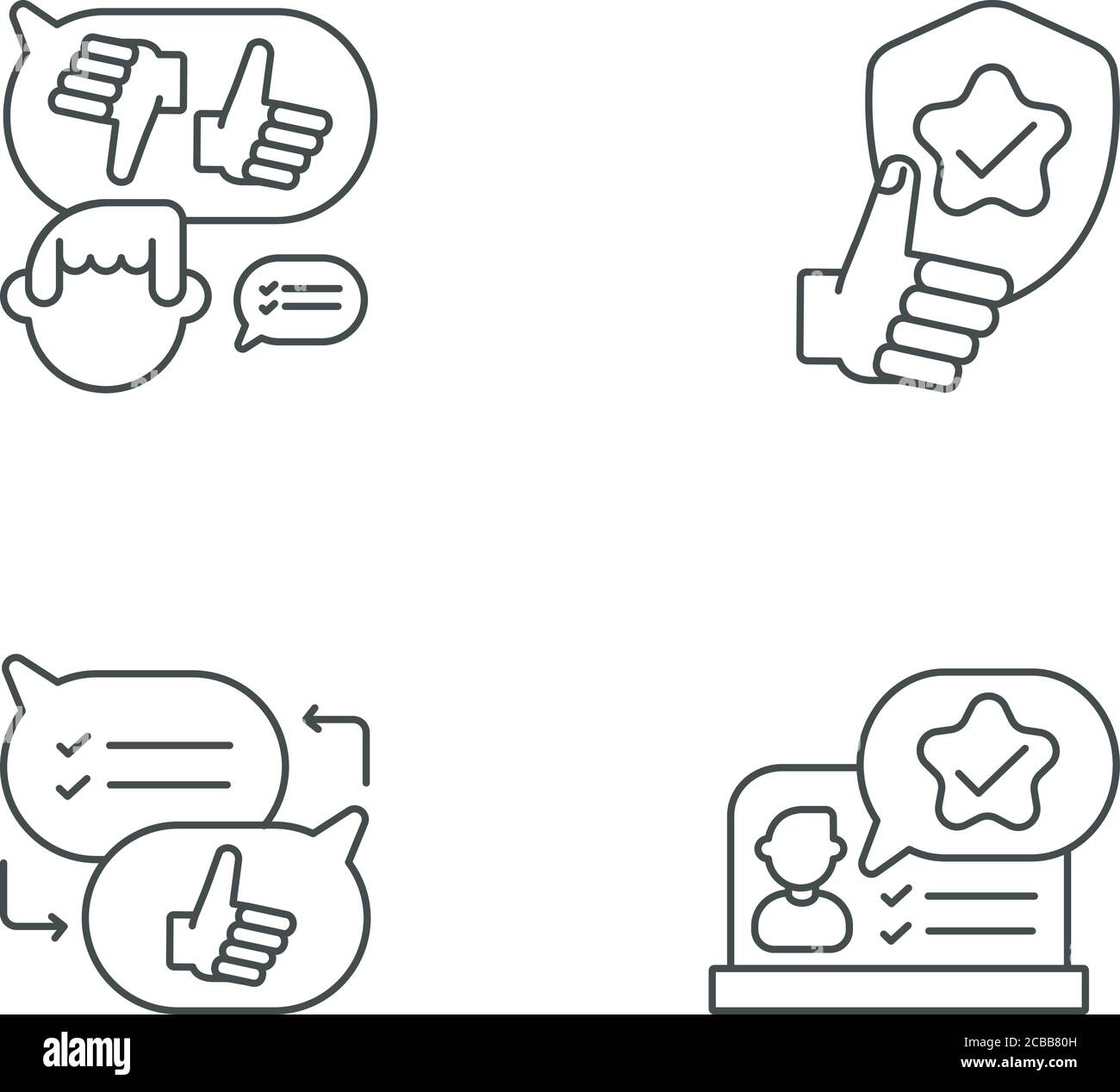 Social communication linear icons set. Decision making, reliability ...