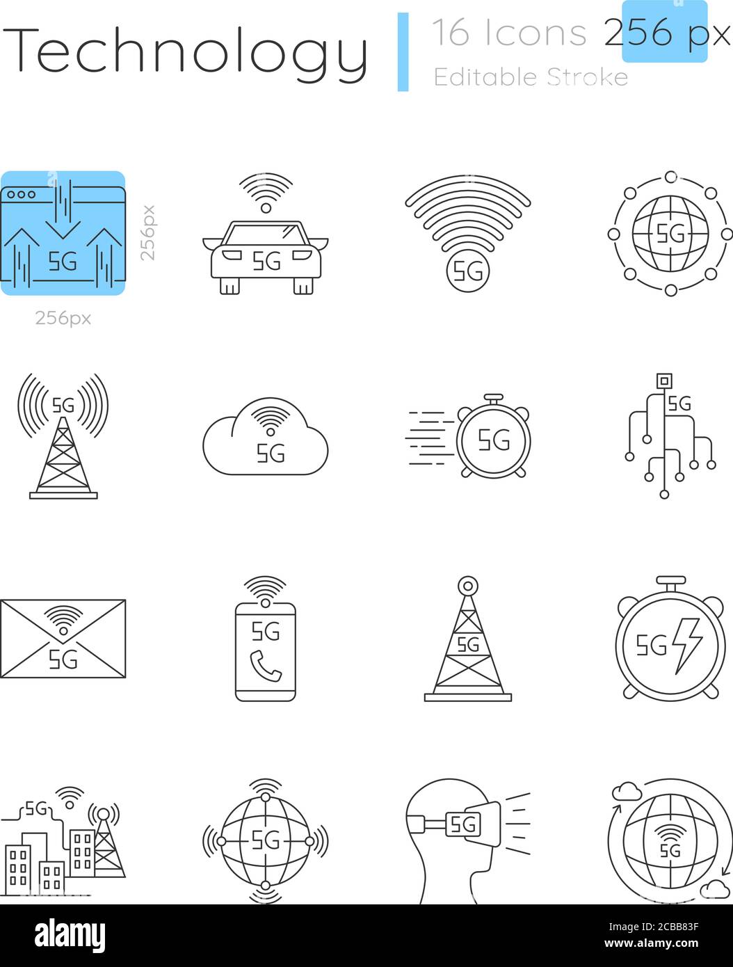 5G connection linear icons set. Transmission signal. Innovative ...
