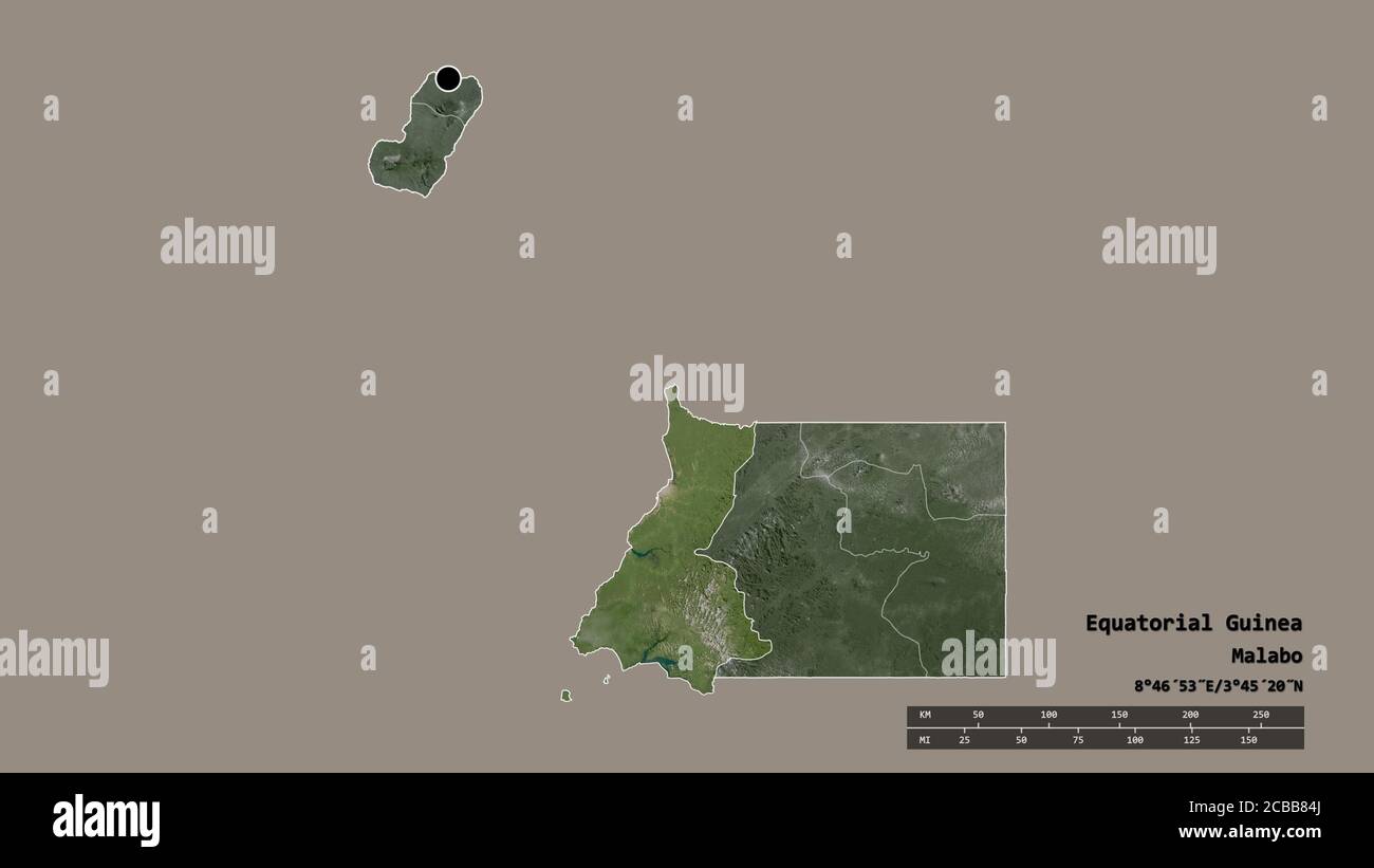 Desaturated shape of Equatorial Guinea with its capital, main regional ...