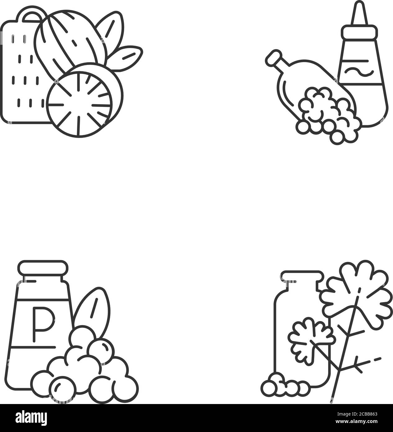 Spicy condiments linear icons set. Natural supplement. Cooking ...