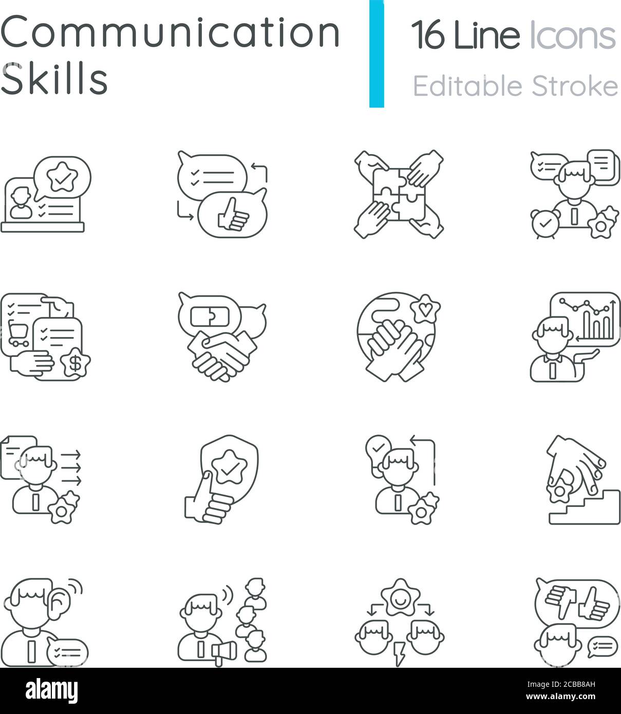 Communication skills linear icons set. Different personal traits. Self ...