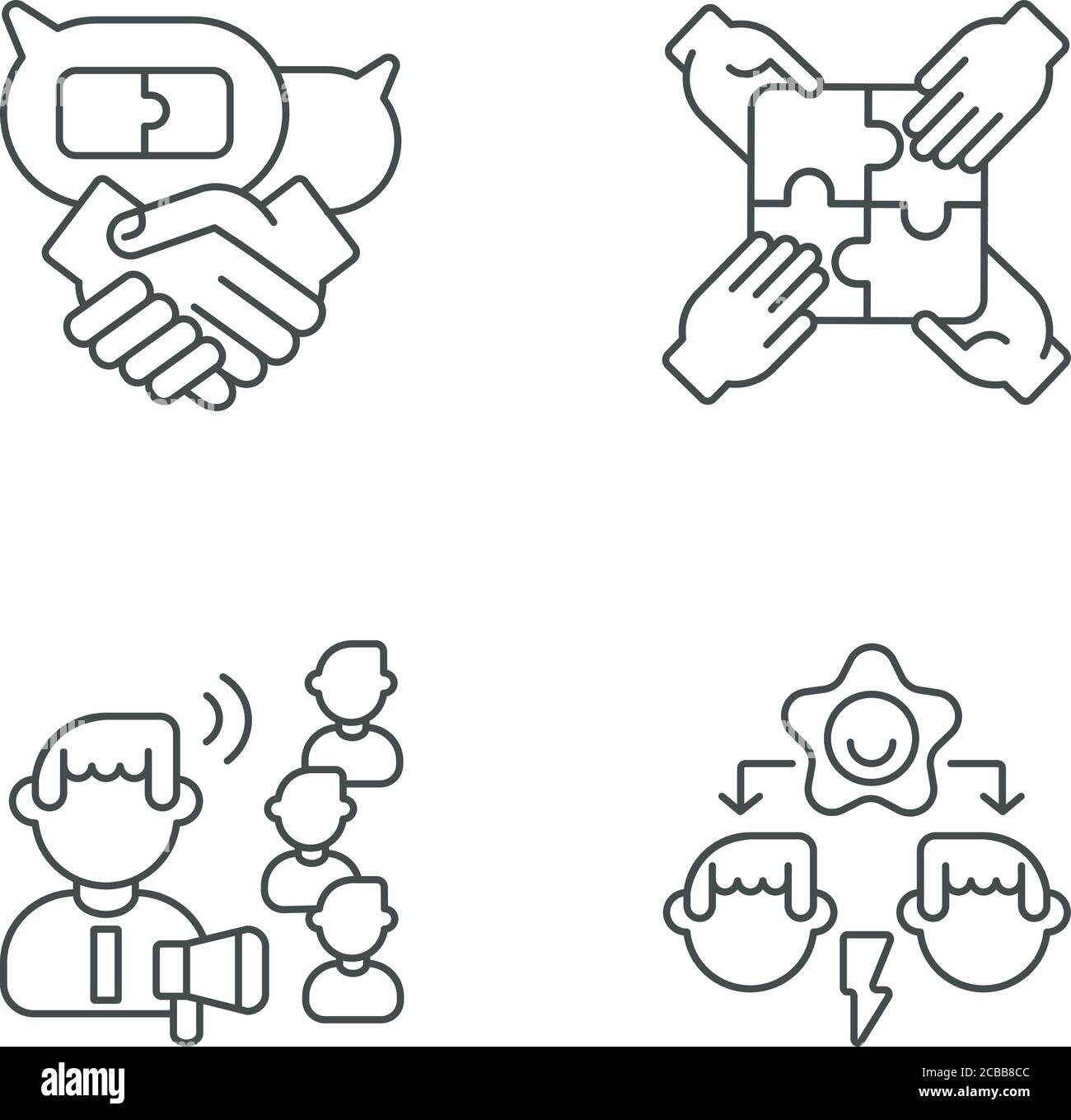 Teamwork skills linear icons set. Business negotiation, team building ... Teamwork skills linear icons set. Business negotiation, team building ...