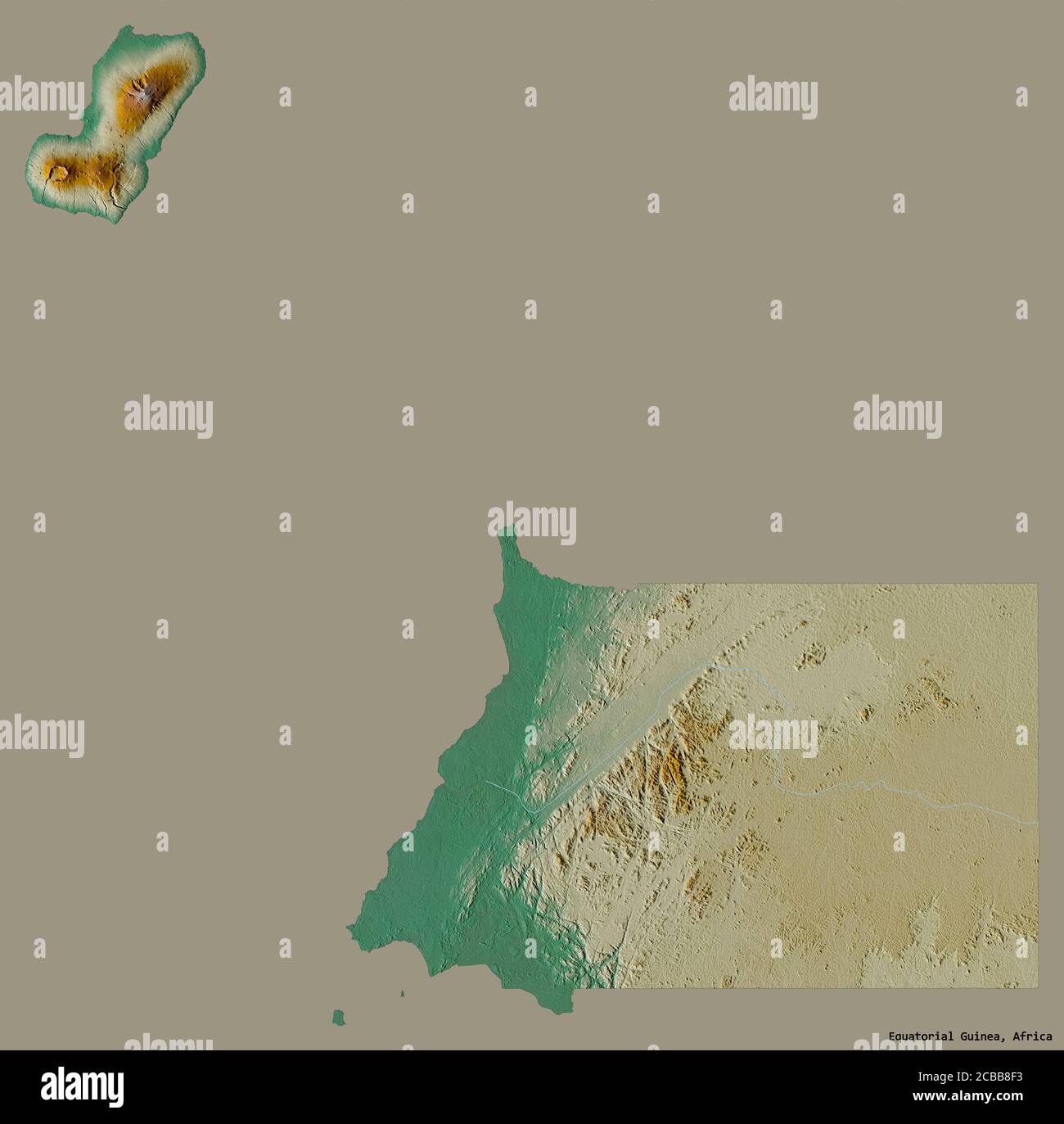 Shape of Equatorial Guinea with its capital isolated on a solid color ...