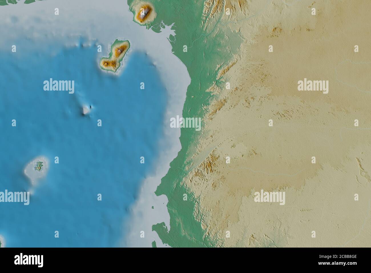 Extended area of Equatorial Guinea. Topographic relief map. 3D ...