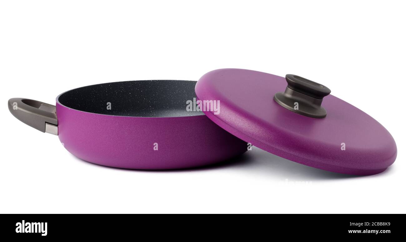 Non-stick casserole with lid isolated on white Stock Photo - Alamy