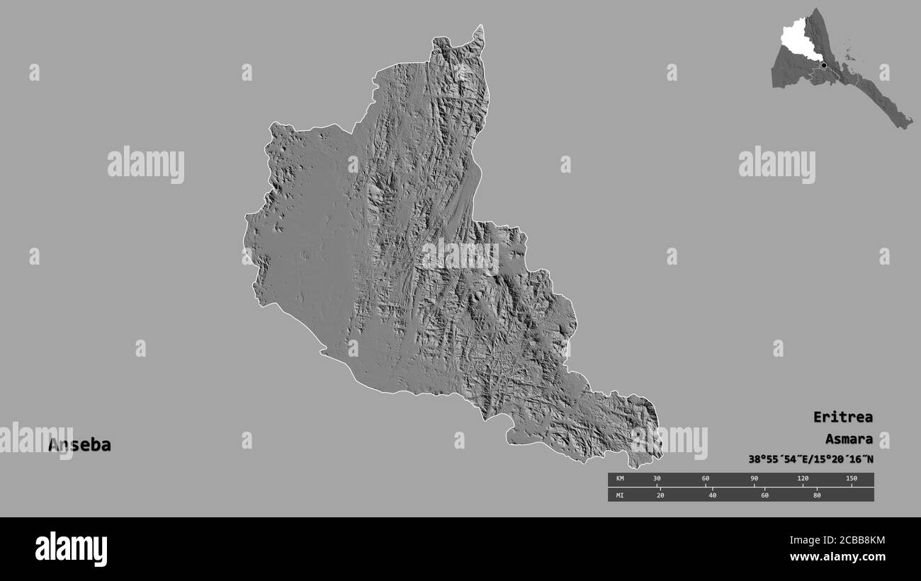 Shape of Anseba, region of Eritrea, with its capital isolated on solid ...