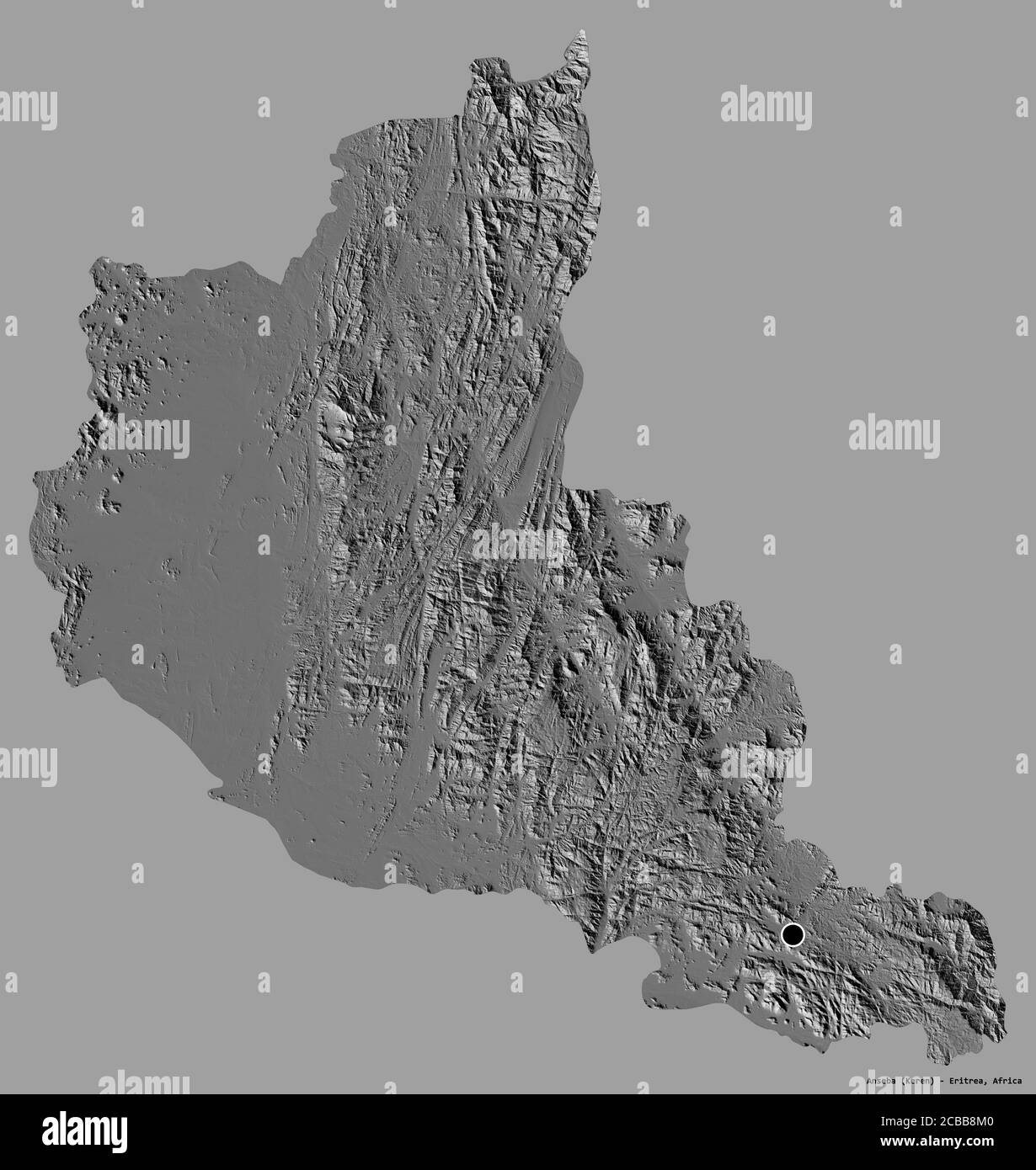 Shape of Anseba, region of Eritrea, with its capital isolated on a ...