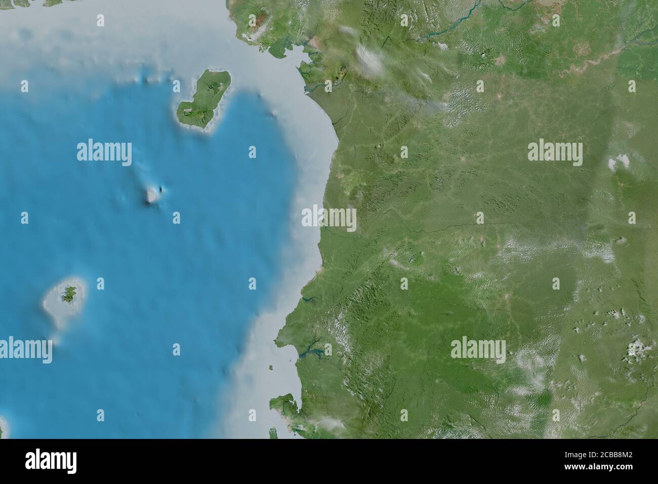 Extended area of Equatorial Guinea. Satellite imagery. 3D rendering ...