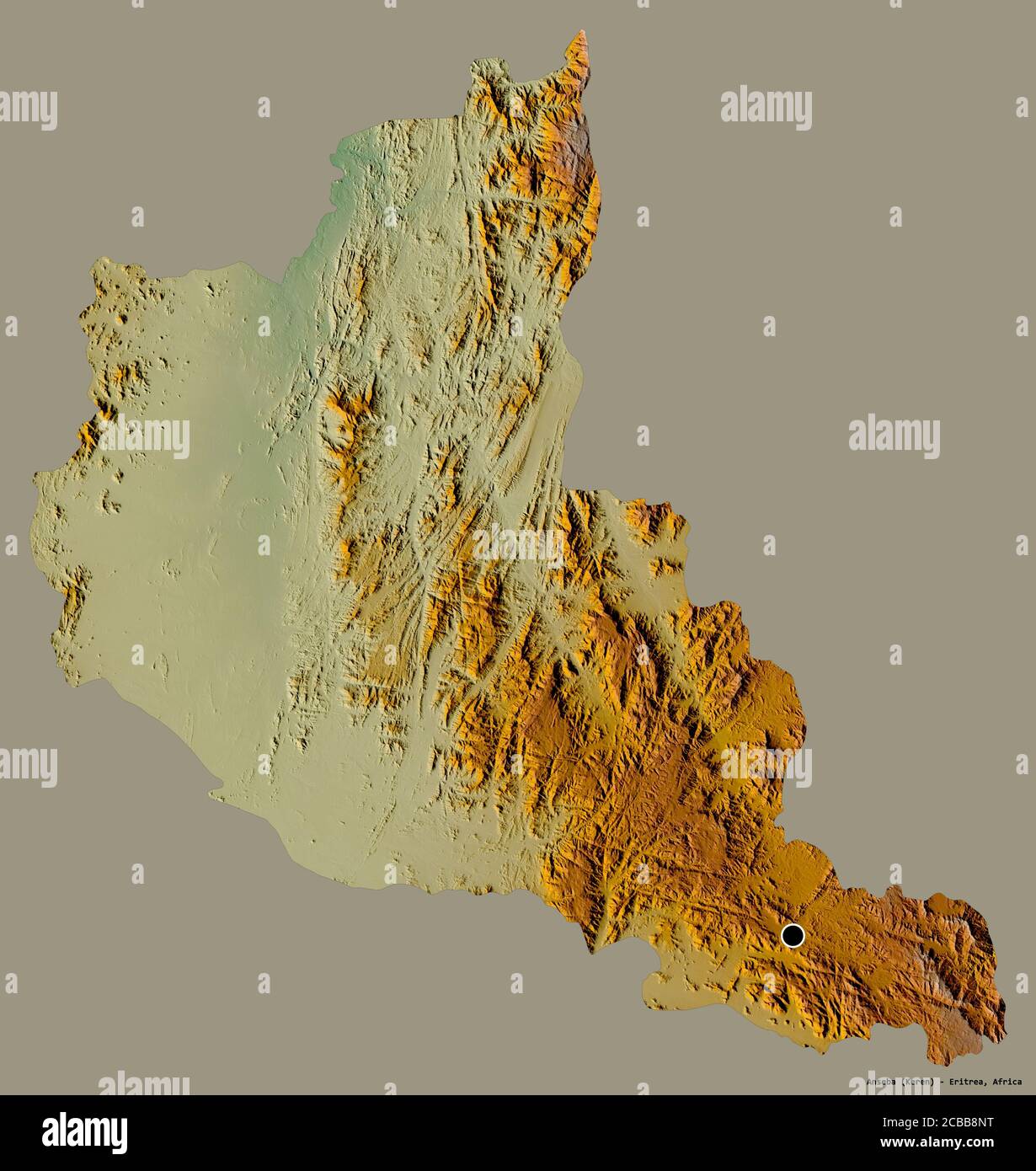 Shape of Anseba, region of Eritrea, with its capital isolated on a ...