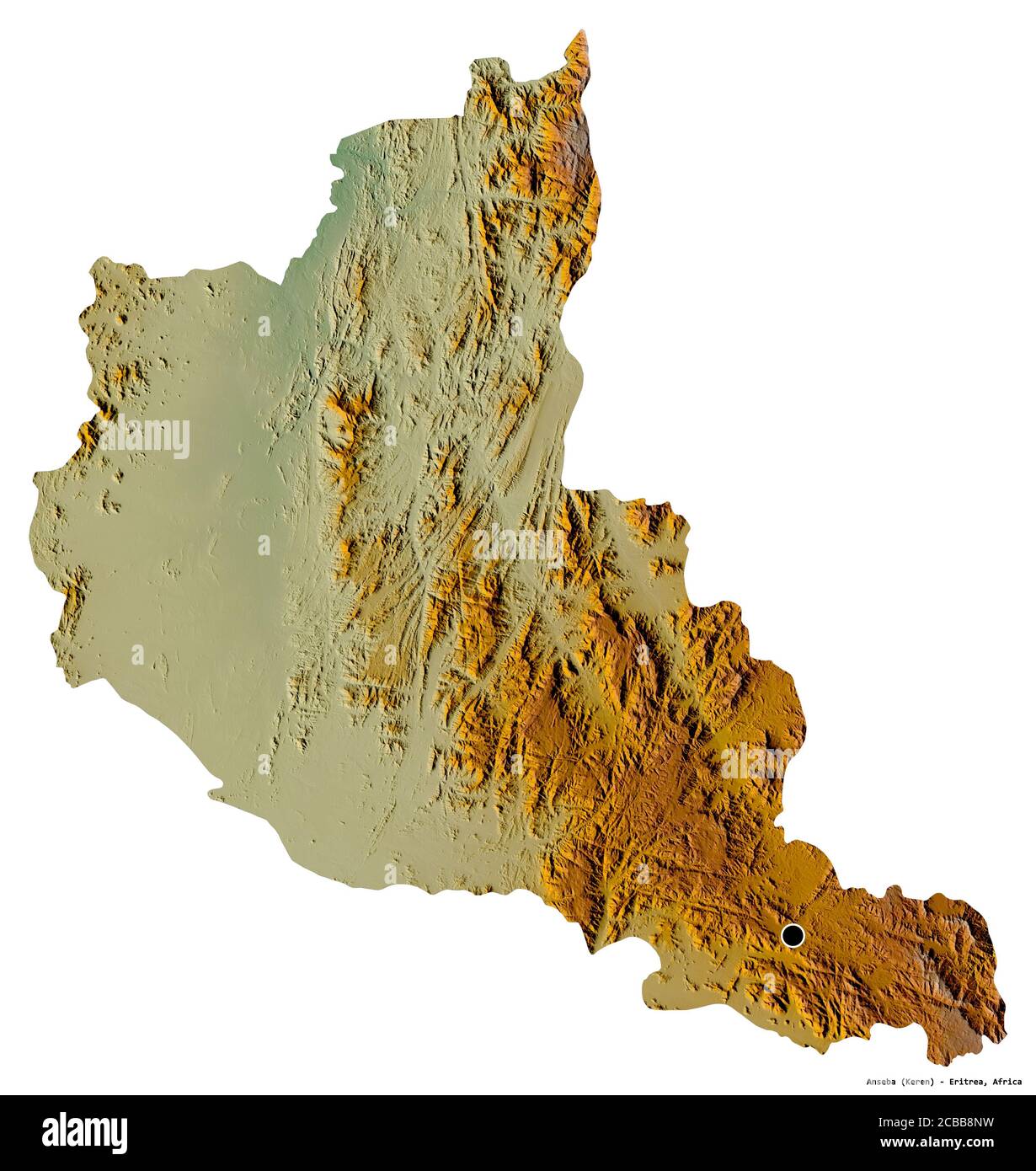 Shape of Anseba, region of Eritrea, with its capital isolated on white ...