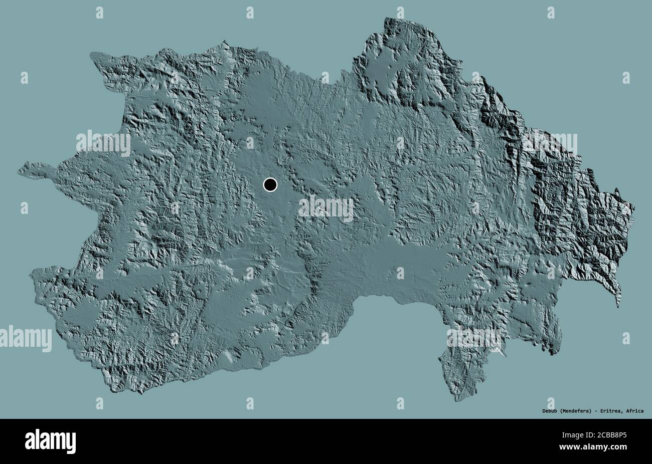 Shape of Debub, region of Eritrea, with its capital isolated on a solid ...