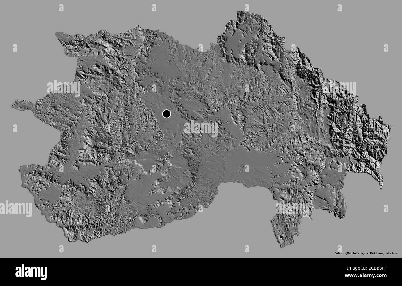 Shape of Debub, region of Eritrea, with its capital isolated on a solid ...