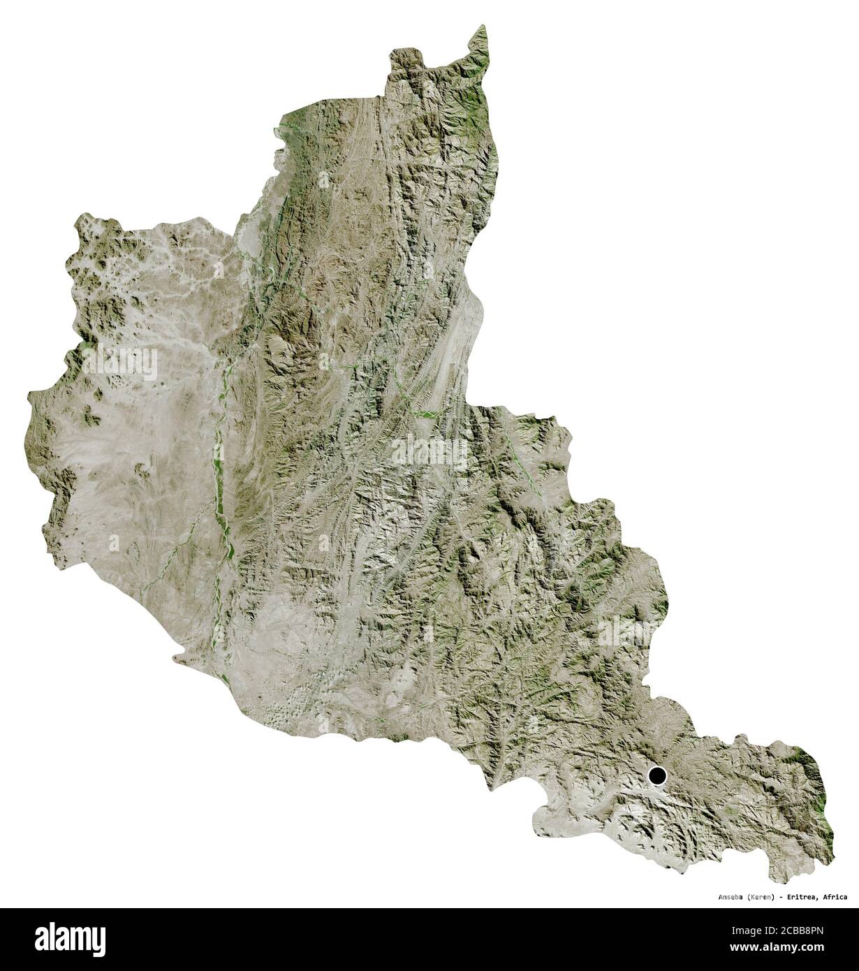 Shape of Anseba, region of Eritrea, with its capital isolated on white ...