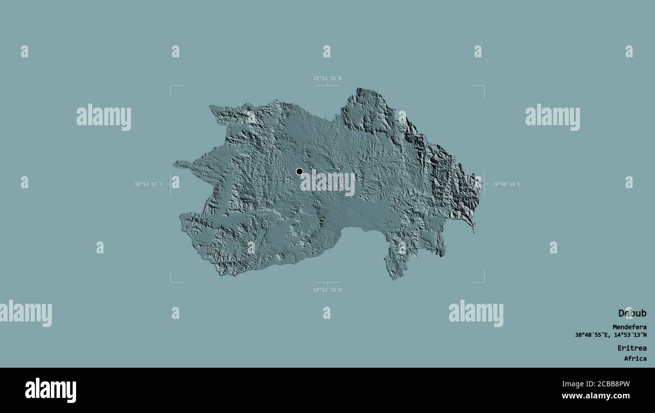 Area of Debub, region of Eritrea, isolated on a solid background in a ...