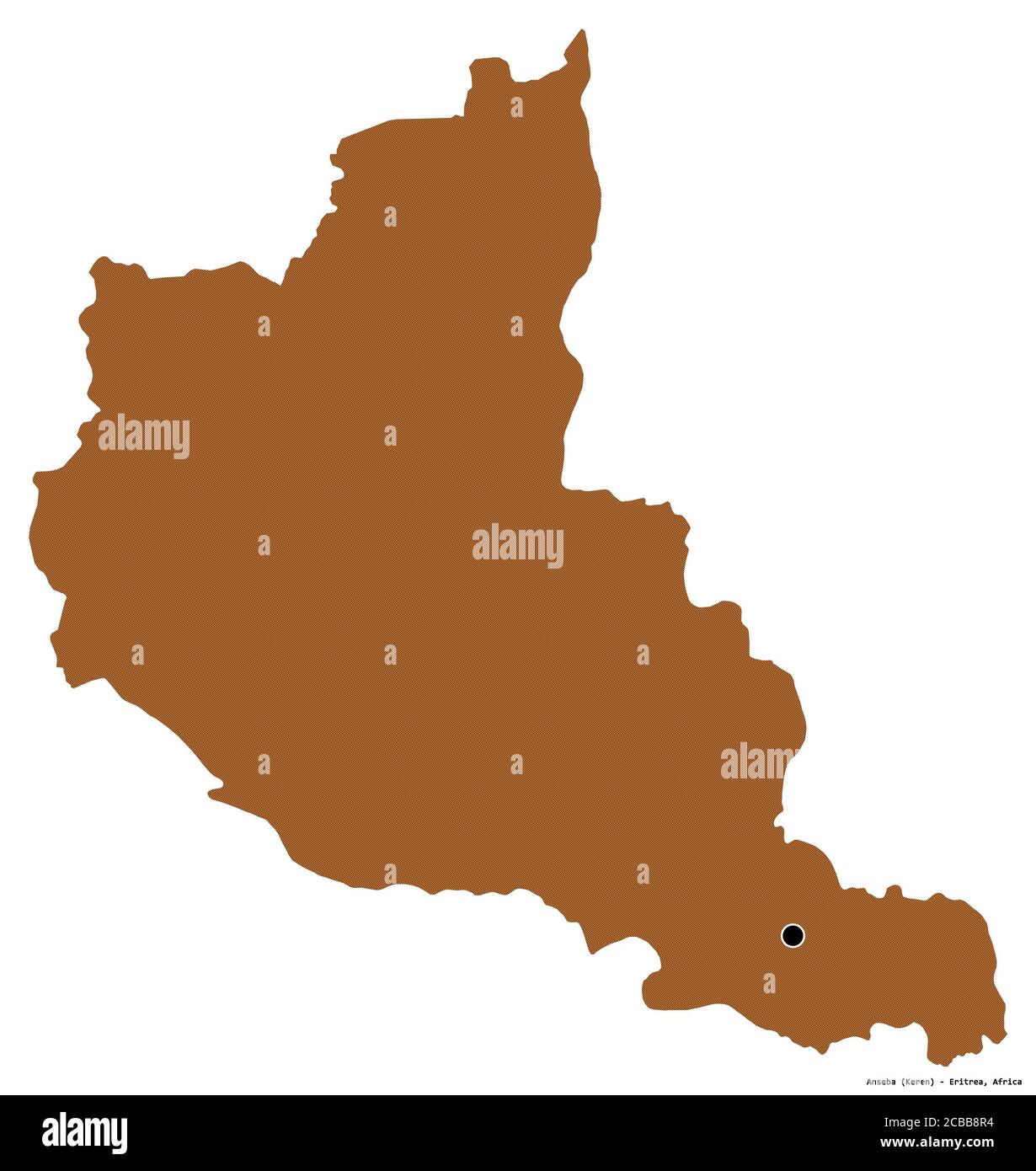 Shape of Anseba, region of Eritrea, with its capital isolated on white ...