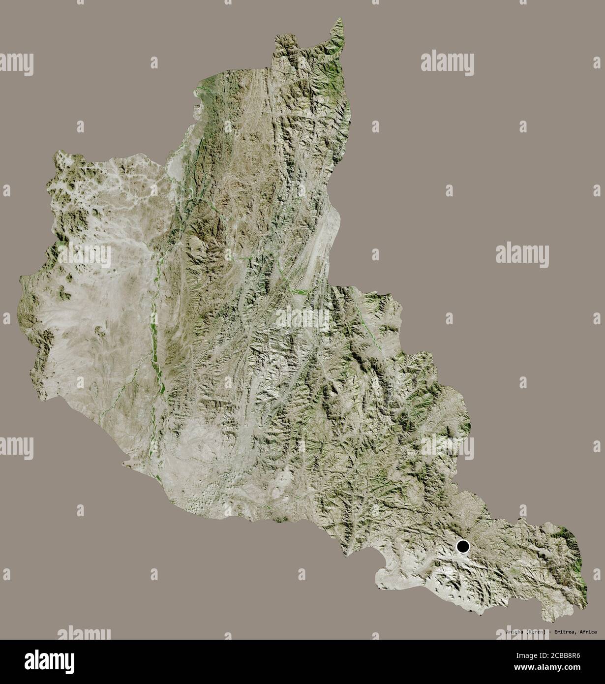 Shape of Anseba, region of Eritrea, with its capital isolated on a ...