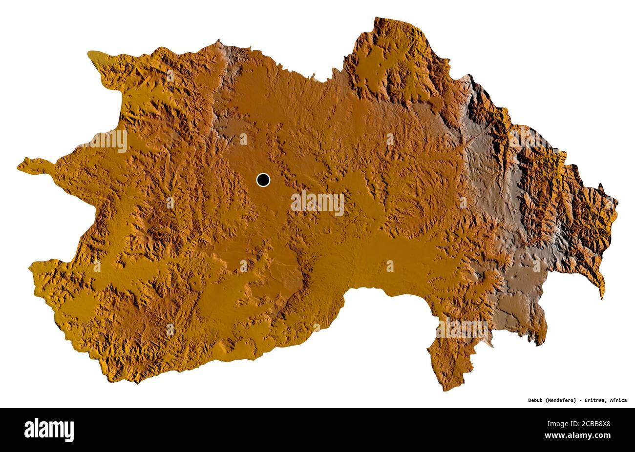 Shape of Debub, region of Eritrea, with its capital isolated on white ...