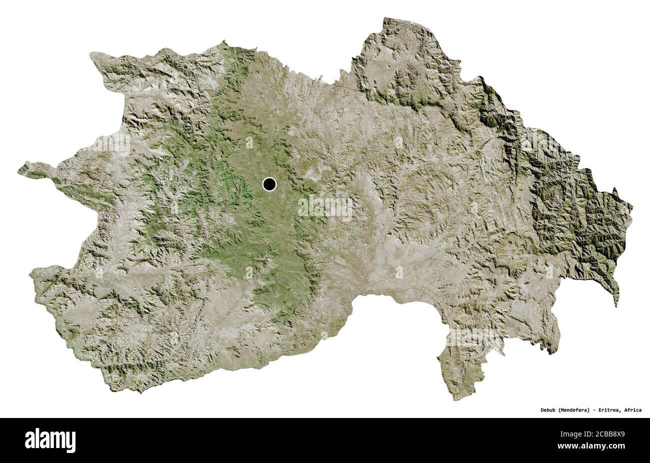 Shape of Debub, region of Eritrea, with its capital isolated on white ...