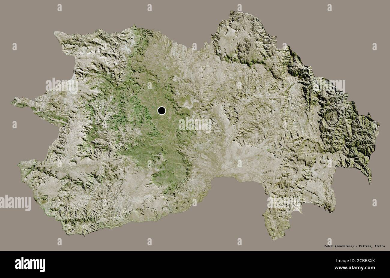 Shape of Debub, region of Eritrea, with its capital isolated on a solid ...