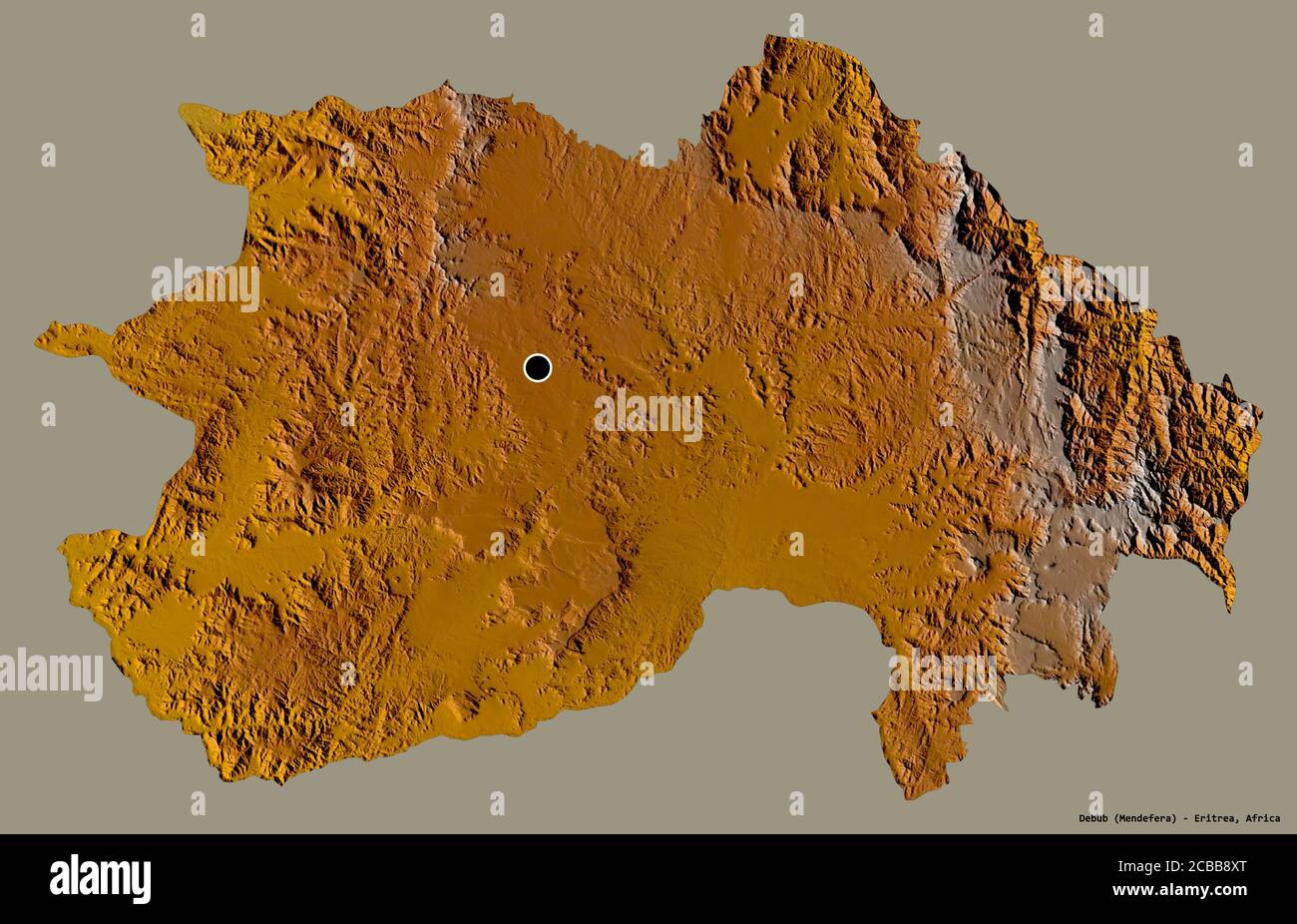 Shape of Debub, region of Eritrea, with its capital isolated on a solid ...