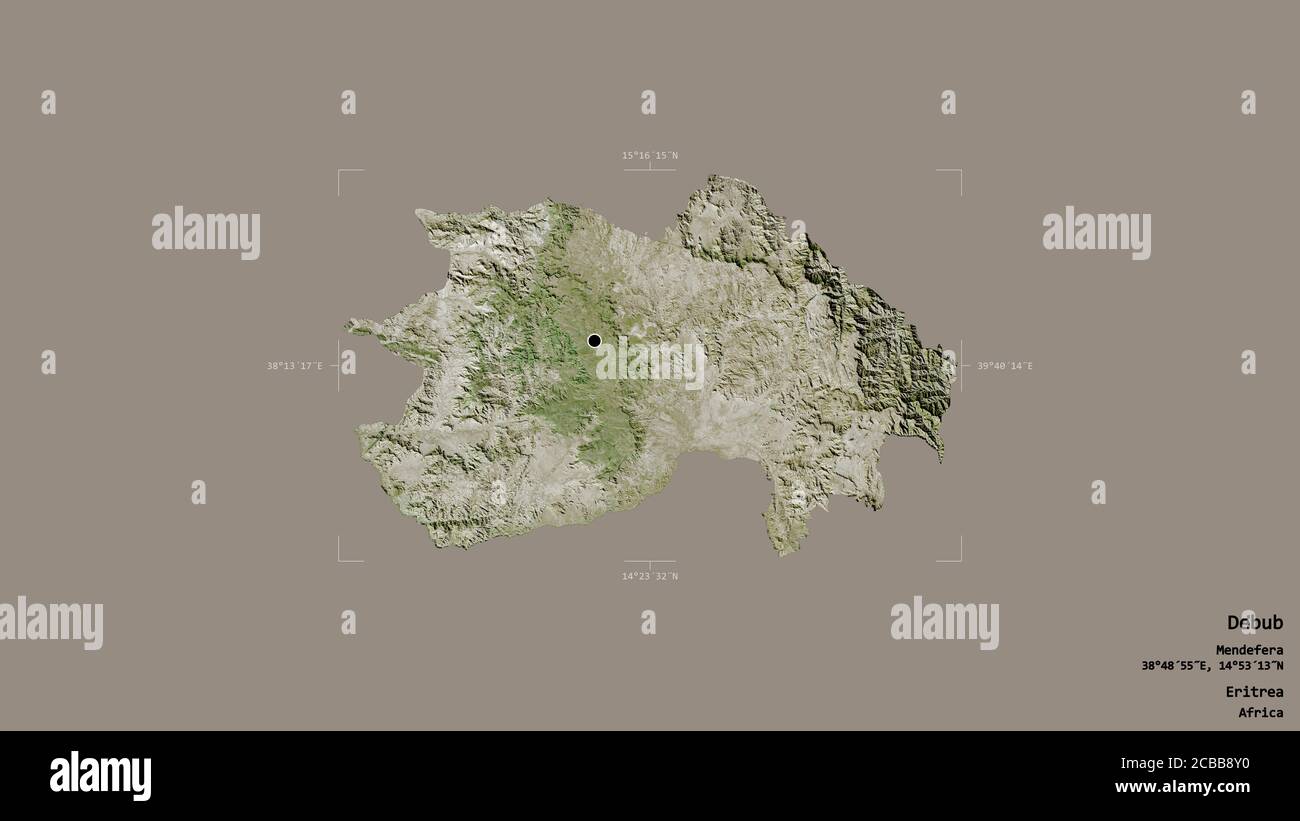 Area of Debub, region of Eritrea, isolated on a solid background in a ...