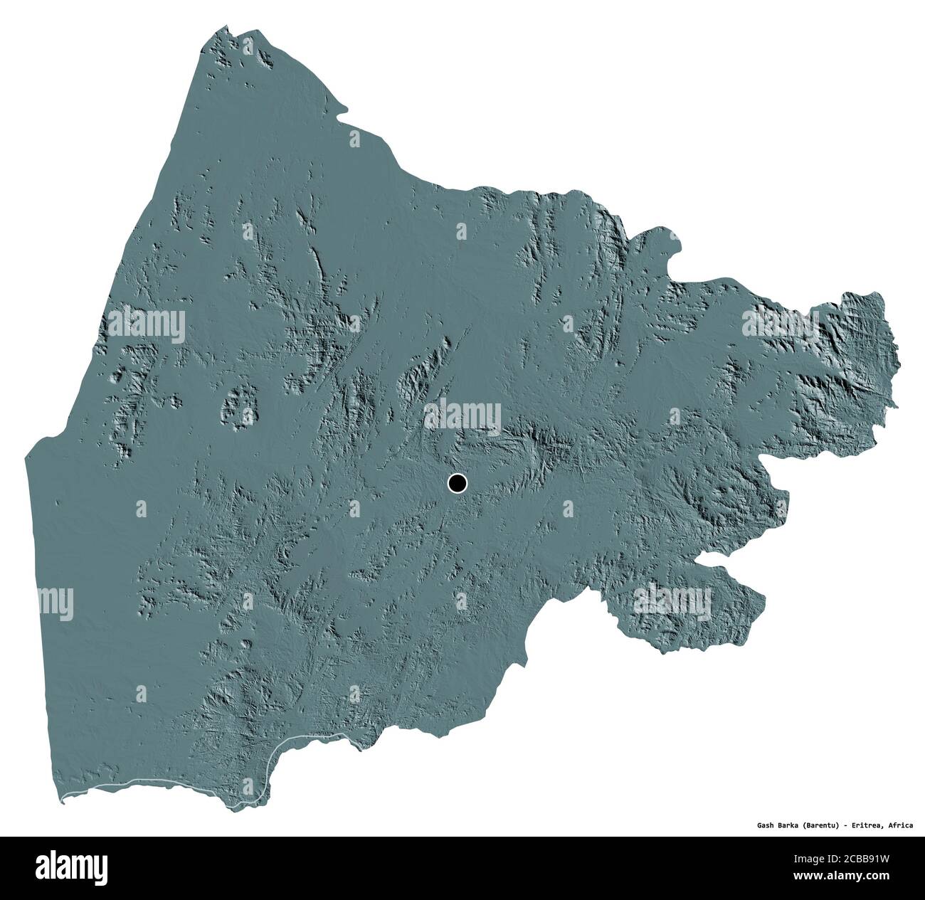 Shape of Gash Barka, region of Eritrea, with its capital isolated on ...