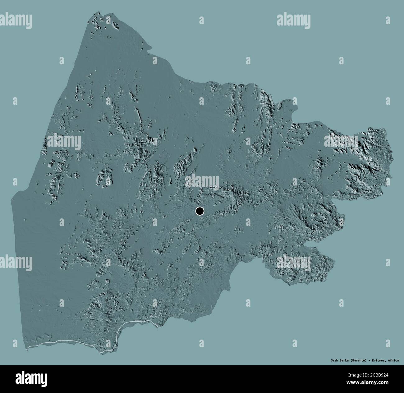 Shape of Gash Barka, region of Eritrea, with its capital isolated on a ...