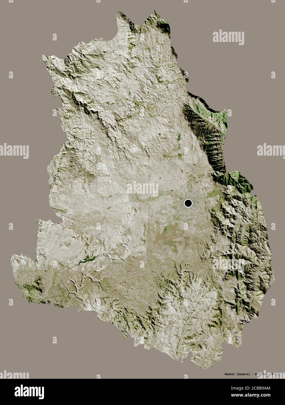 Shape of Maekel, region of Eritrea, with its capital isolated on a ...