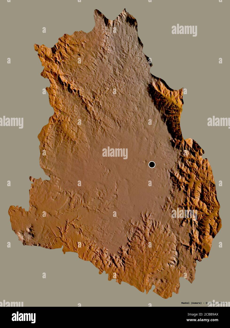 Shape of Maekel, region of Eritrea, with its capital isolated on a ...