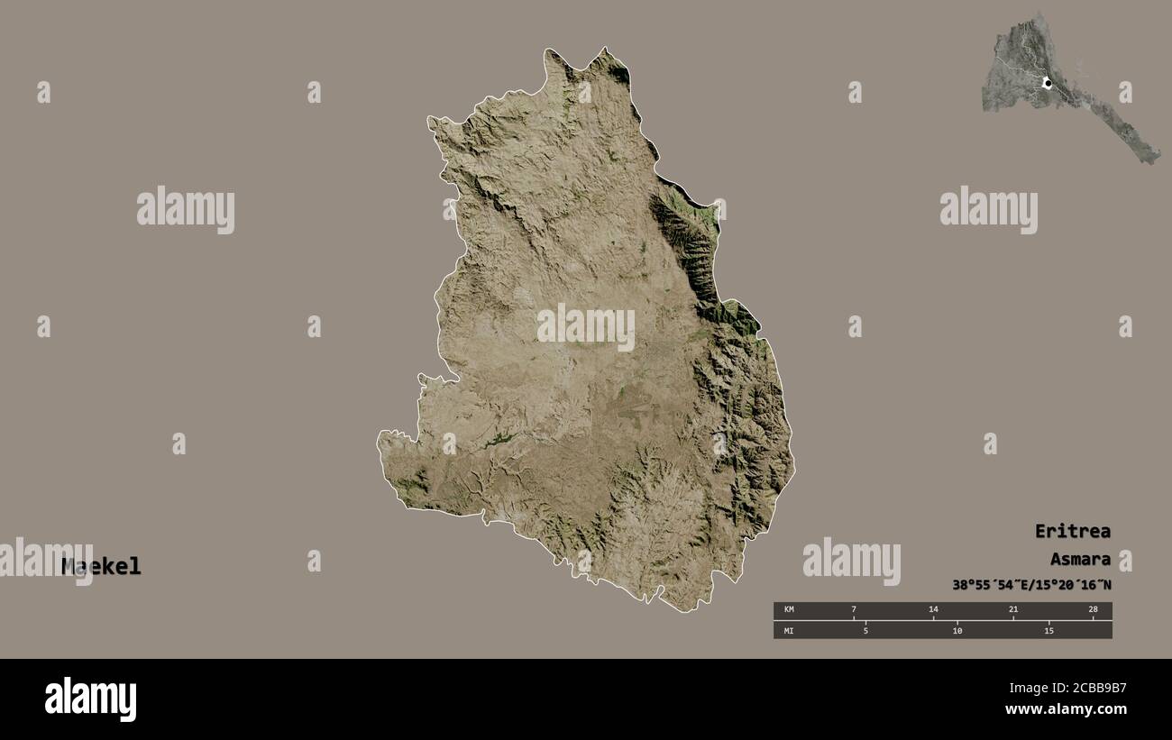 Shape of Maekel, region of Eritrea, with its capital isolated on solid ...