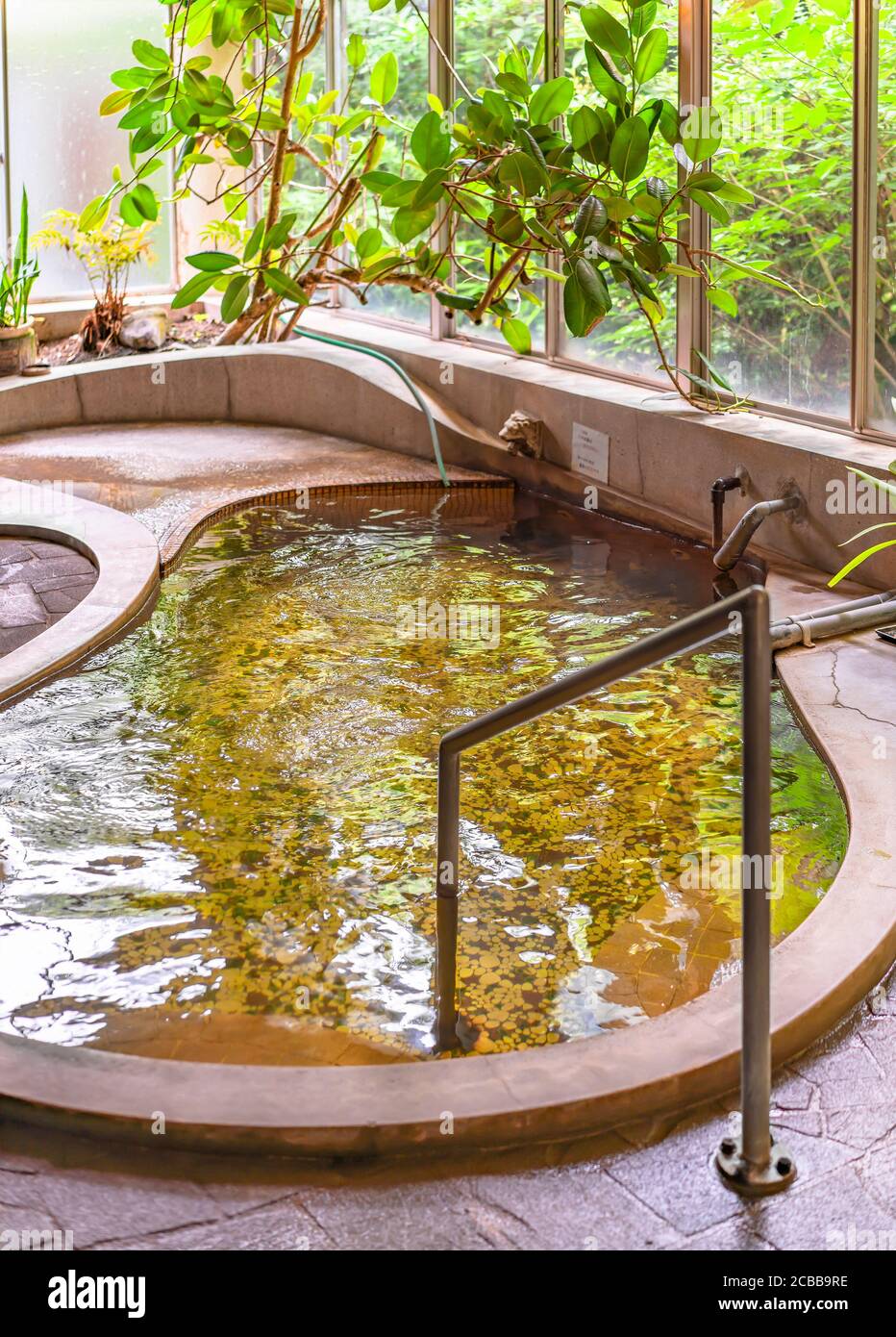 Interior of a japanese traditional indoor onsen hot spring surrounded ...